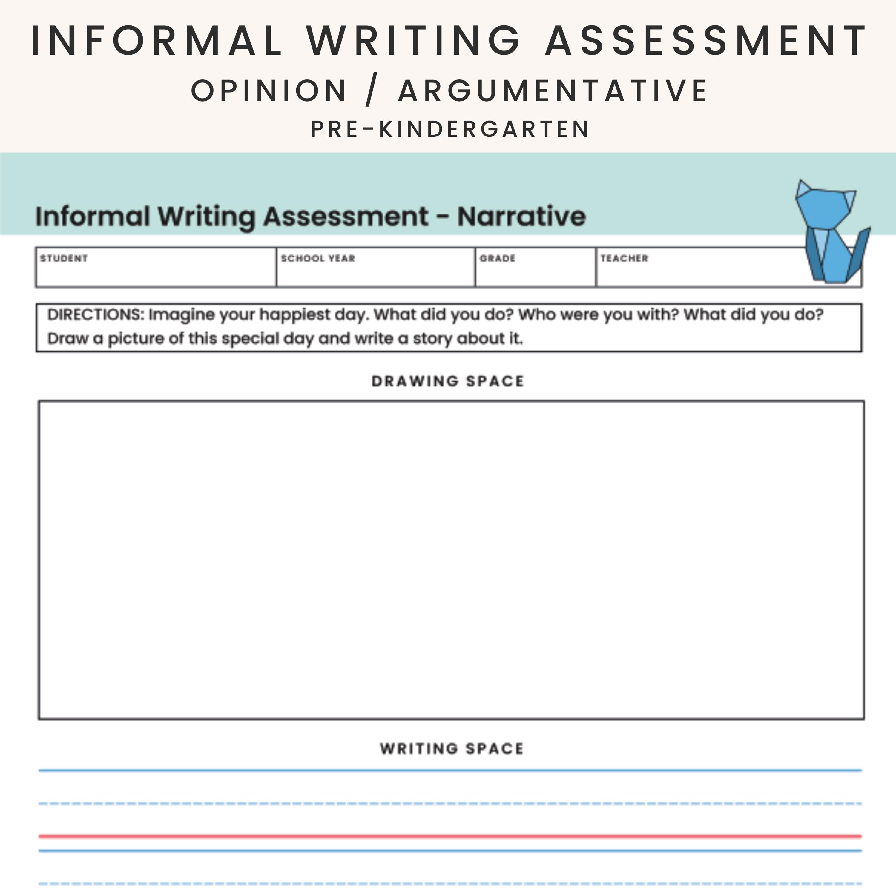 Informal Writing Assessment | Pre-kindergarten Pre-k | Narrative ...