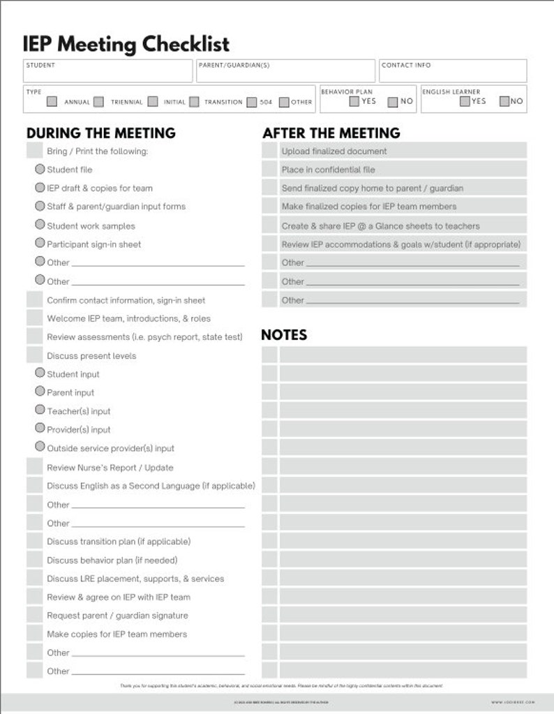 IEP Meeting Checklist | IEP Checklist | Printable PDF - Etsy