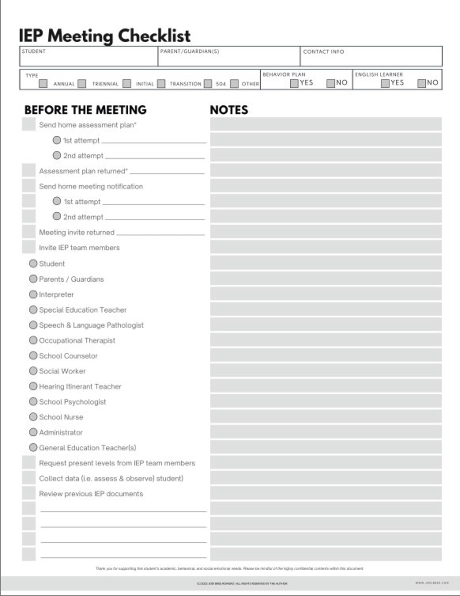 IEP Meeting Checklist: Special Education Teacher To-do List (printable ...