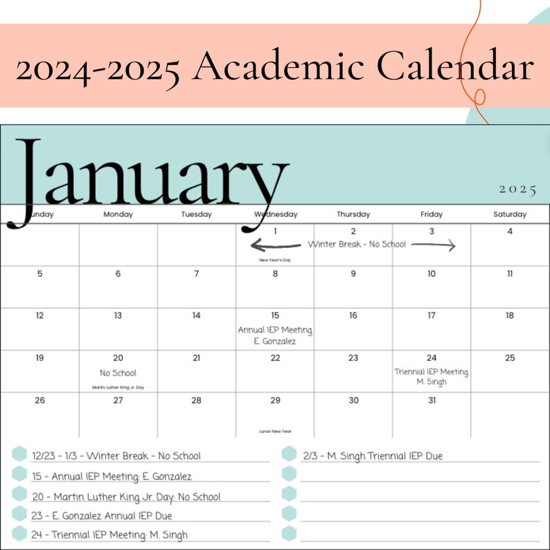 Academic Calendar 2024-2025 | Printable PDF Planner Pages - Etsy