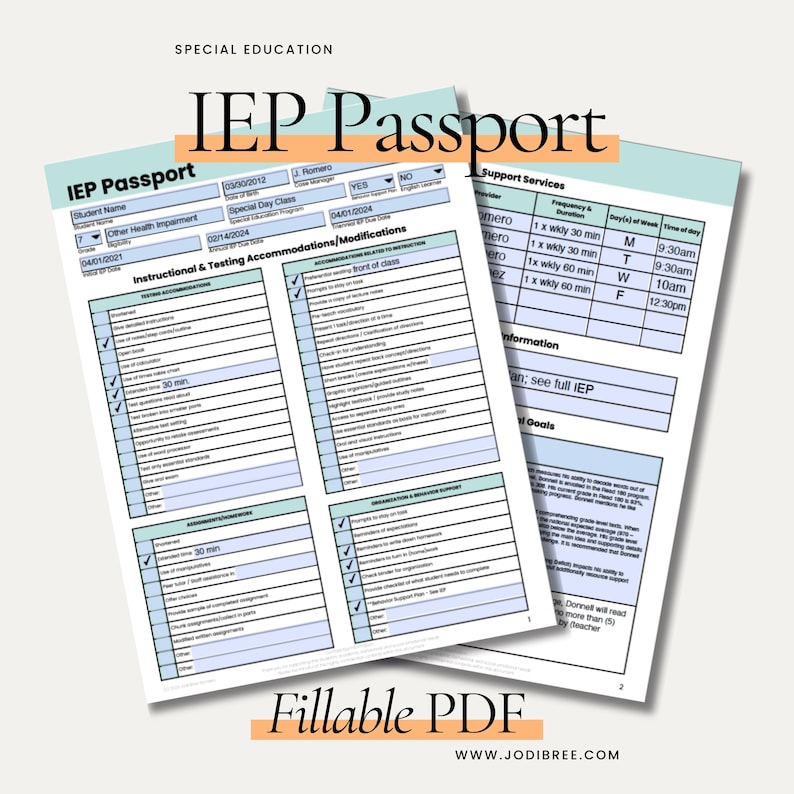 Fillable IEP Passport: Special Education IEP at a Glance (PDF) - Etsy
