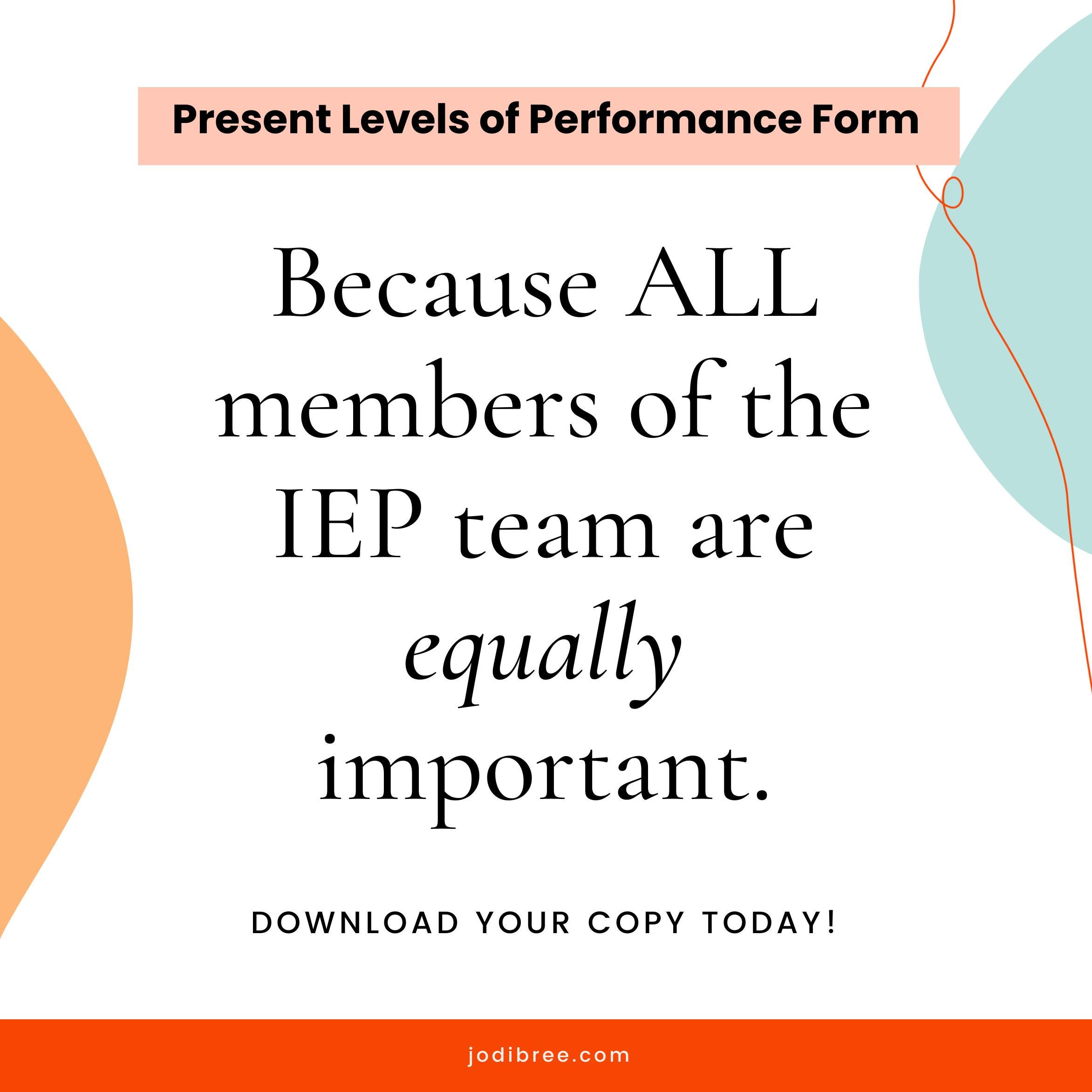 IEP Present Level of Performance Form - English | IEP PLOP Form ...