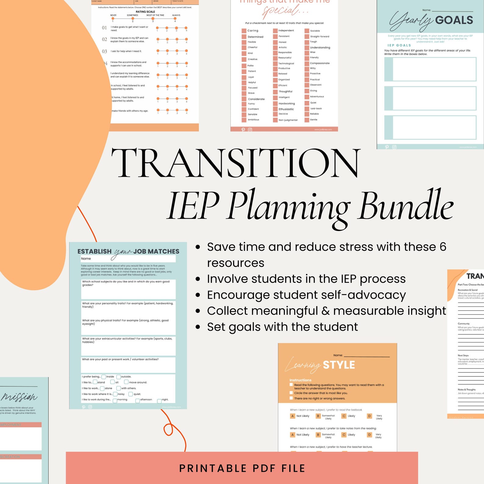 IEP Transition Plan Worksheet Bundle: Student Surveys, Goal Setting ...