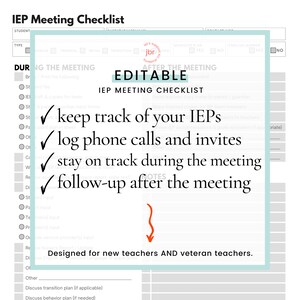 Editable IEP Meeting Checklist Printable PDF - Etsy