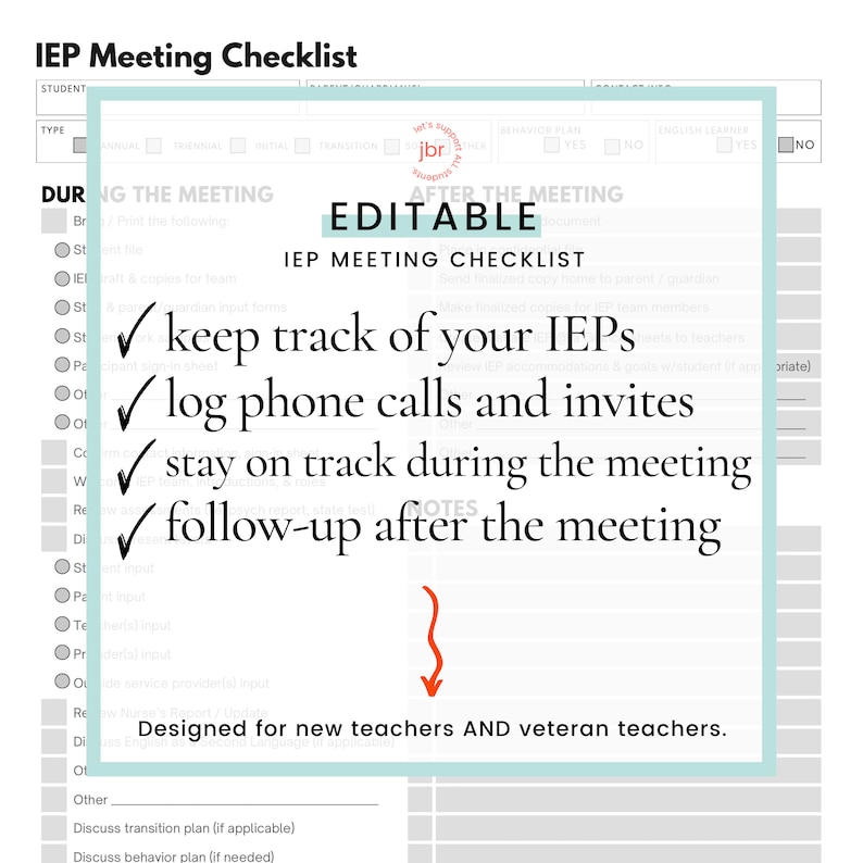 Editable IEP Meeting Checklist Printable PDF - Etsy