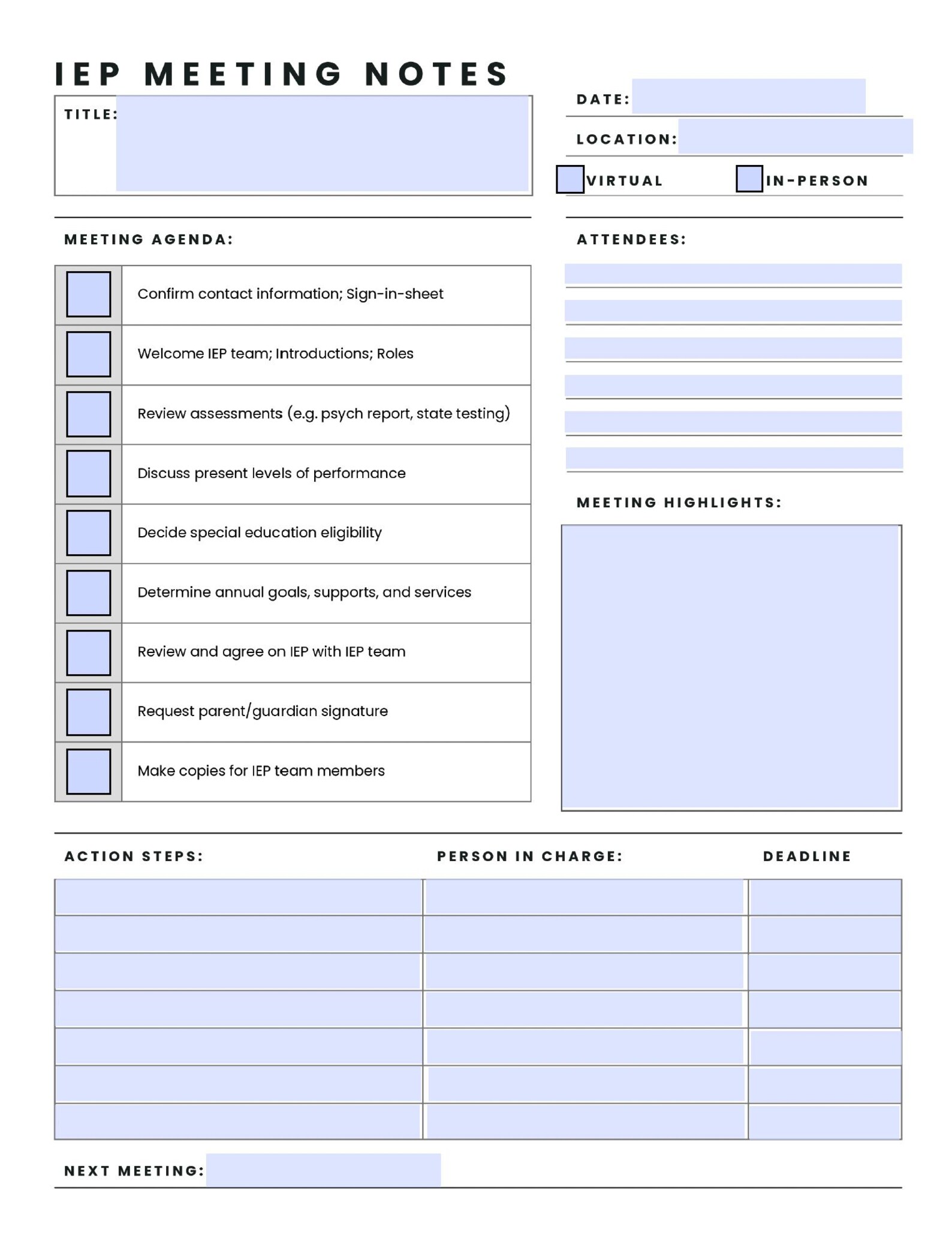 Fillable IEP Meeting Notes | IEP Meeting Notes | Fillable PDF ...