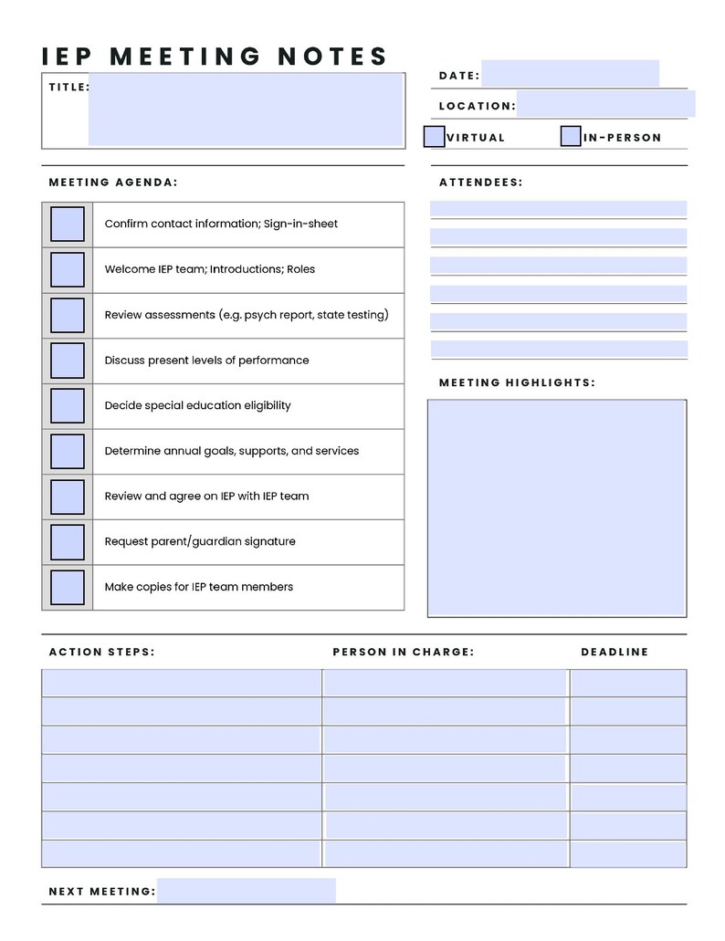 IEP Meeting Notes Template | Fillable PDF for Special Education ...