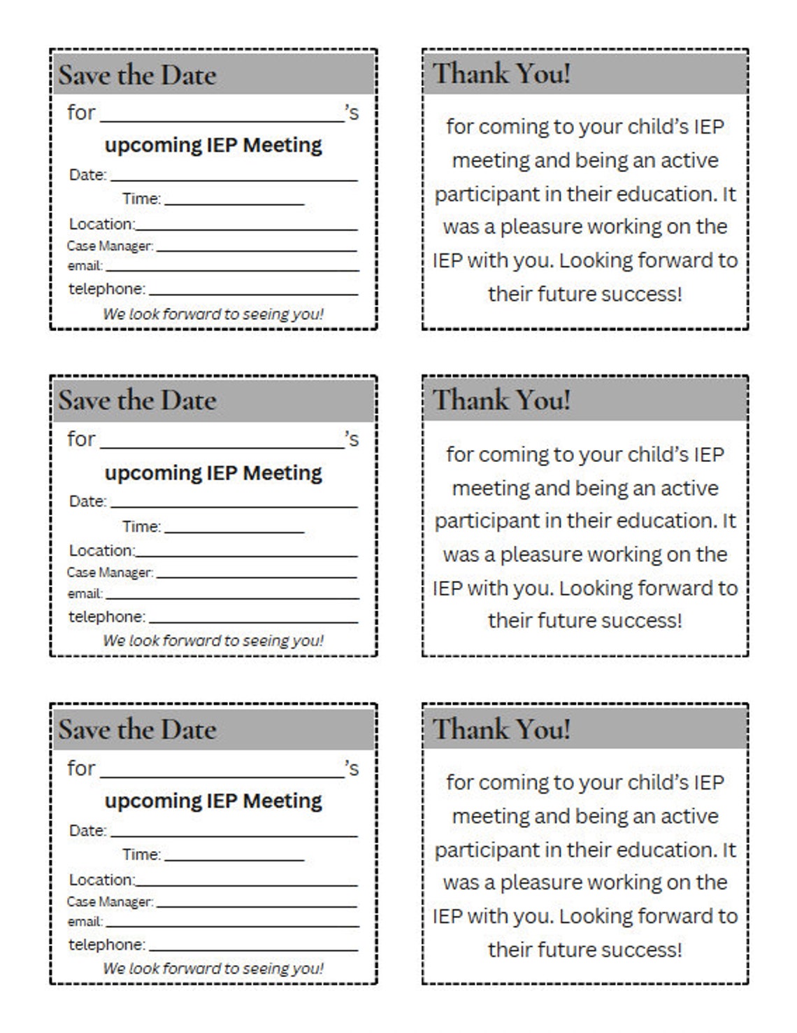 IEP Meeting Save the Date and Thank You Cards Printable PDF - Etsy