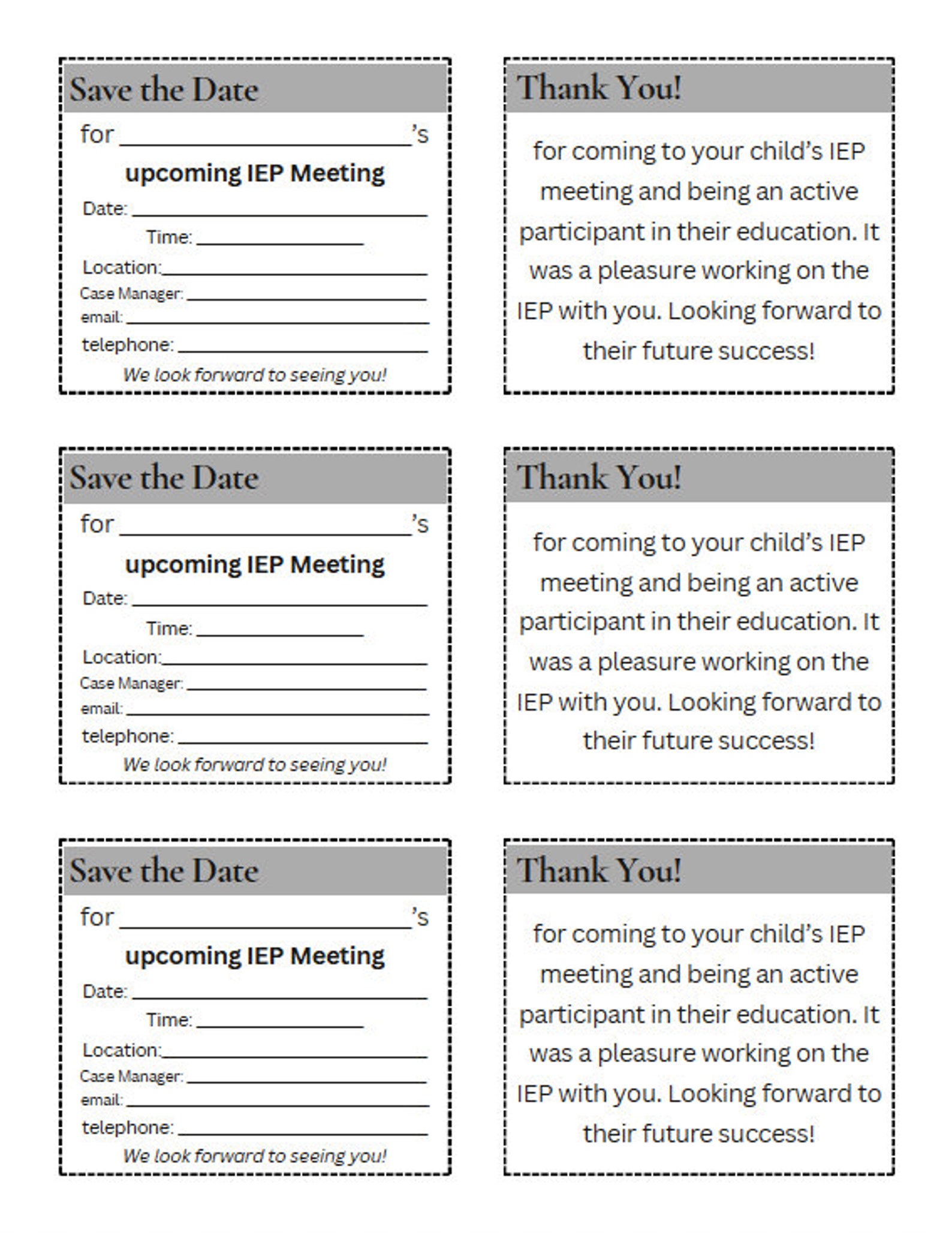 IEP Meeting Save the Date and Thank You Cards | ARD Save the Date and ...