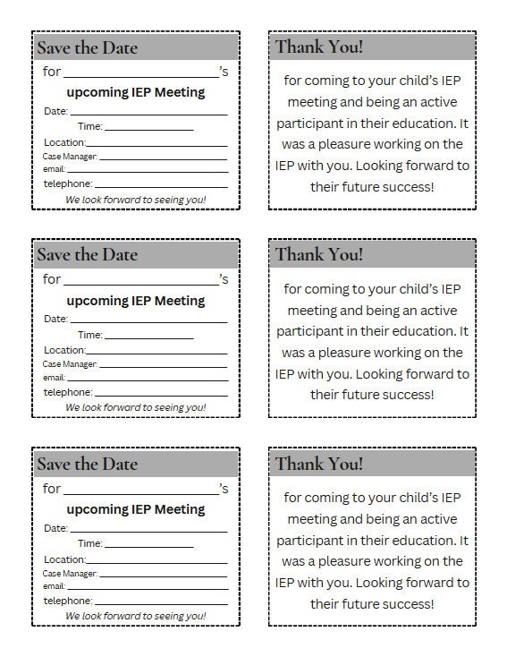 IEP Meeting Save the Date and Thank You Cards Printable PDF - Etsy