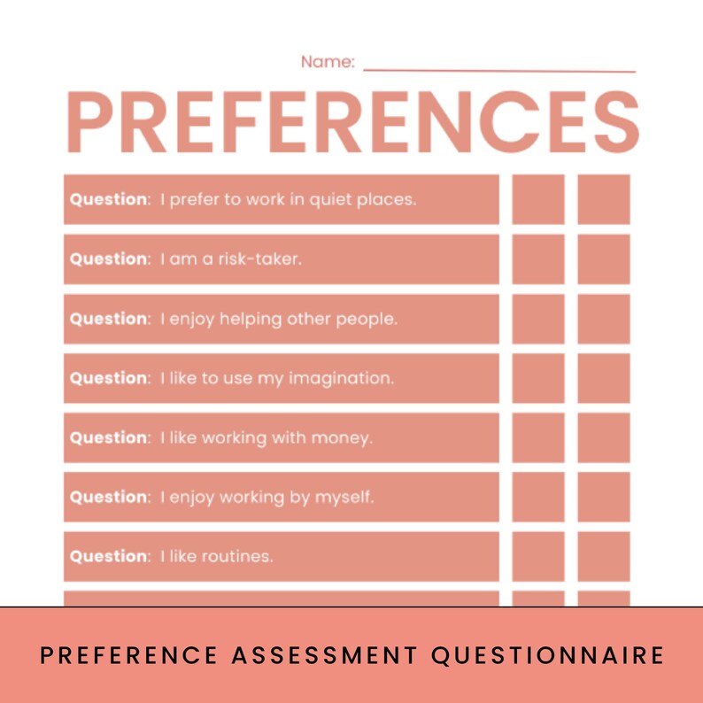 Student Preference Questionnaire | Student Self-assessment | Printable ...