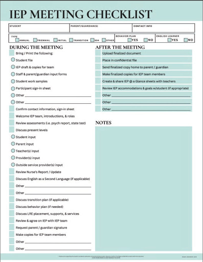 IEP Meeting Checklist: Printable Special Education Teacher Resource ...
