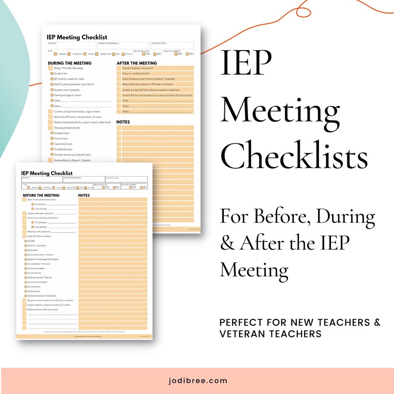 IEP Meeting Checklist: Special Education Teacher To-do List (printable ...