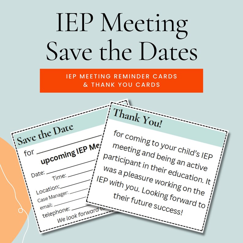 IEP Meeting Reminder Cards: Save the Date & Thank You Notes (printable ...