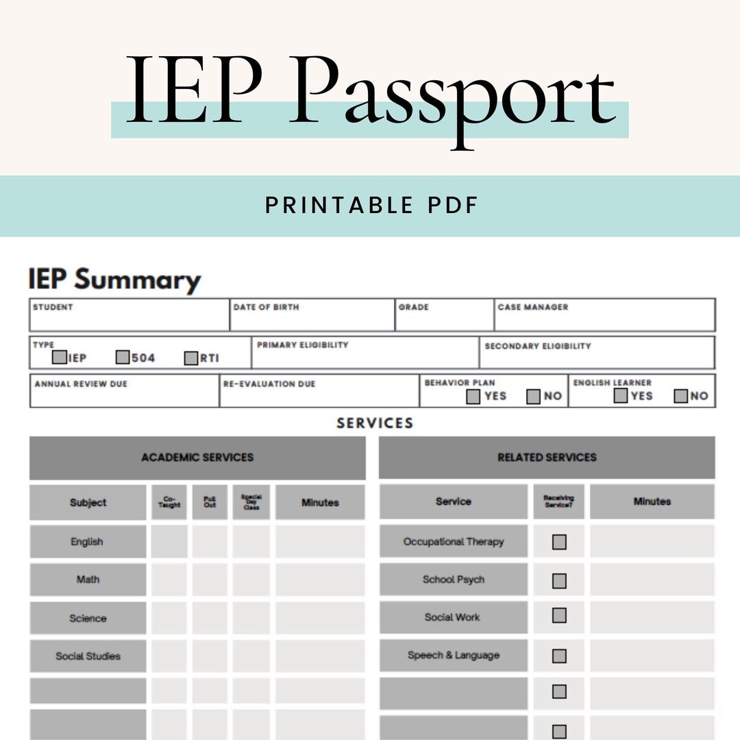 IEP Summary Passport: Printable PDF for Teachers - Etsy