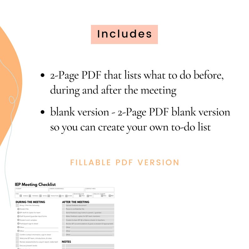Fillable IEP Meeting Checklist | Fillable IEP Checklist | Fillable ARD ...