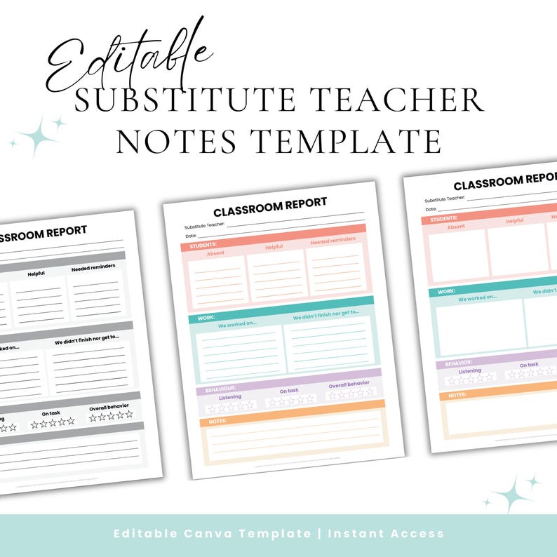 Editable Substitute Teacher Notes Canva Template - Etsy