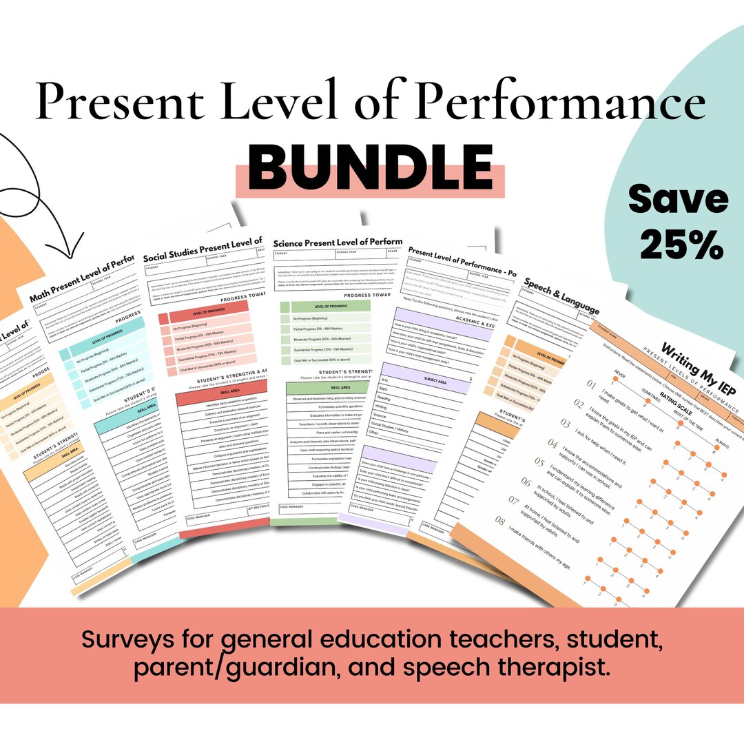 IEP Present Level of Performance Bundle | Complete Survey Set ...