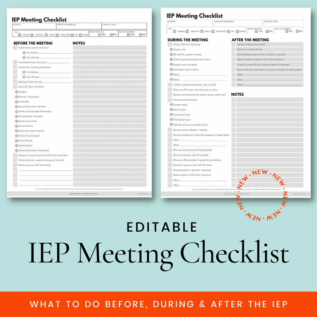 Editable IEP Meeting Checklist Printable PDF - Etsy