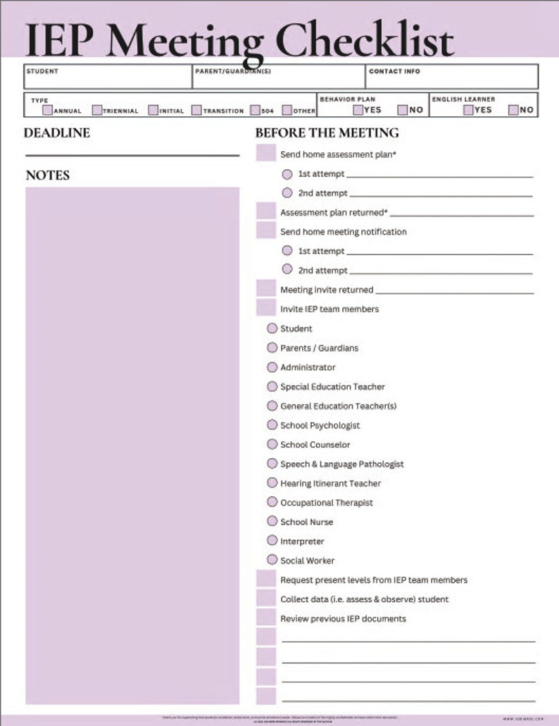 IEP Meeting Checklist: Printable Special Education Teacher Resource ...