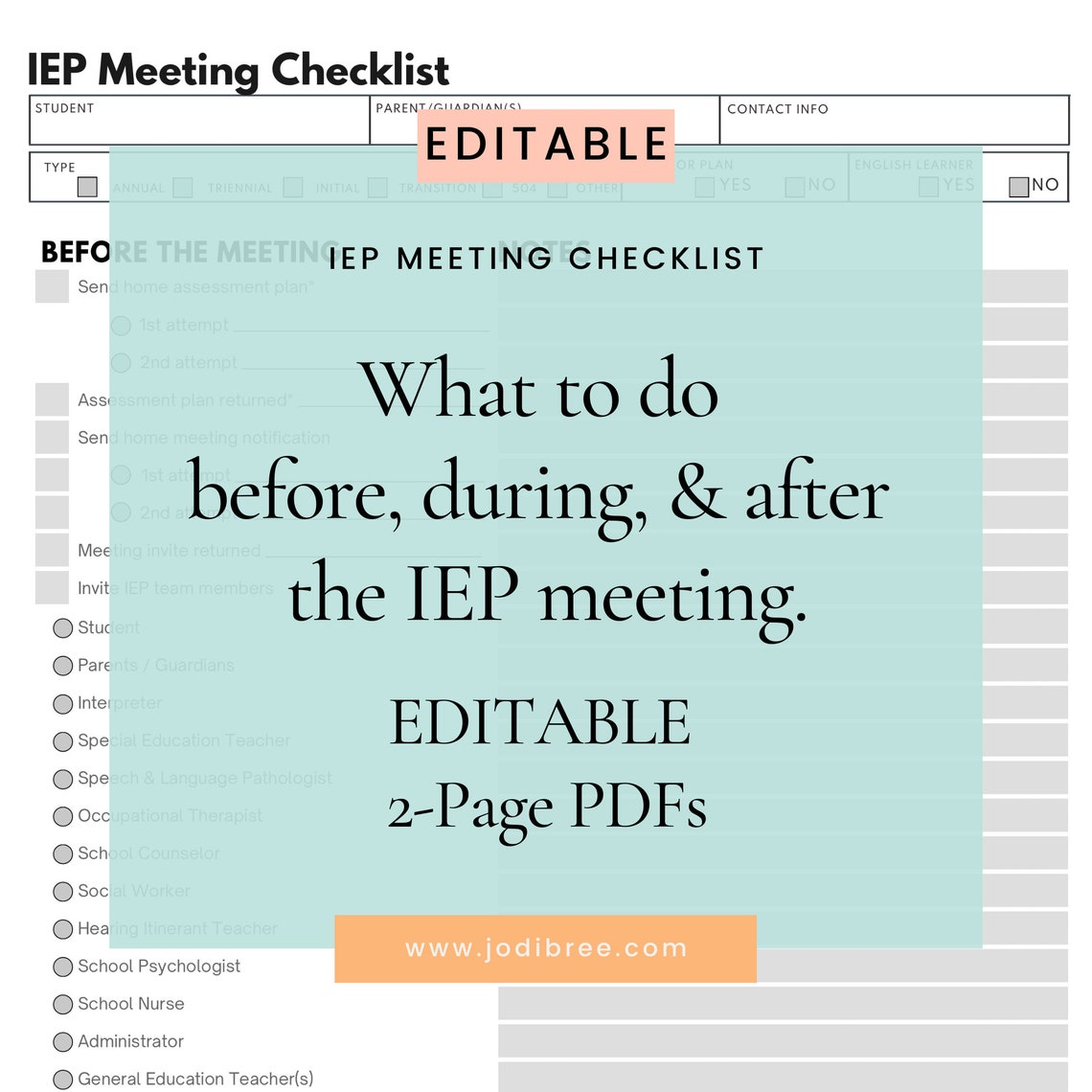 Editable IEP Meeting Checklist Printable PDF - Etsy