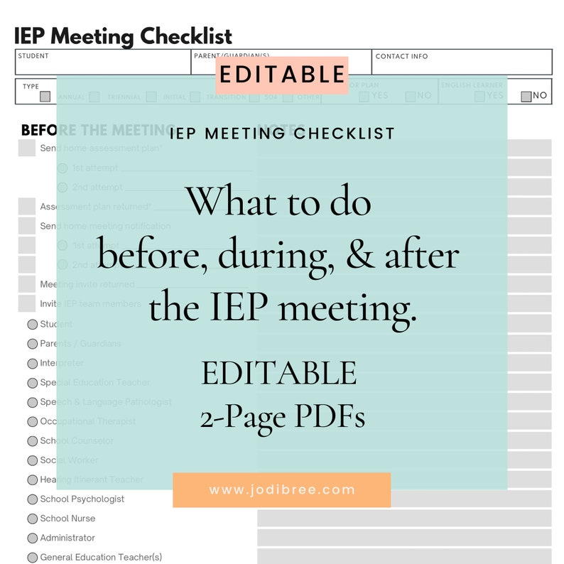 Editable IEP Meeting Checklist Printable PDF - Etsy