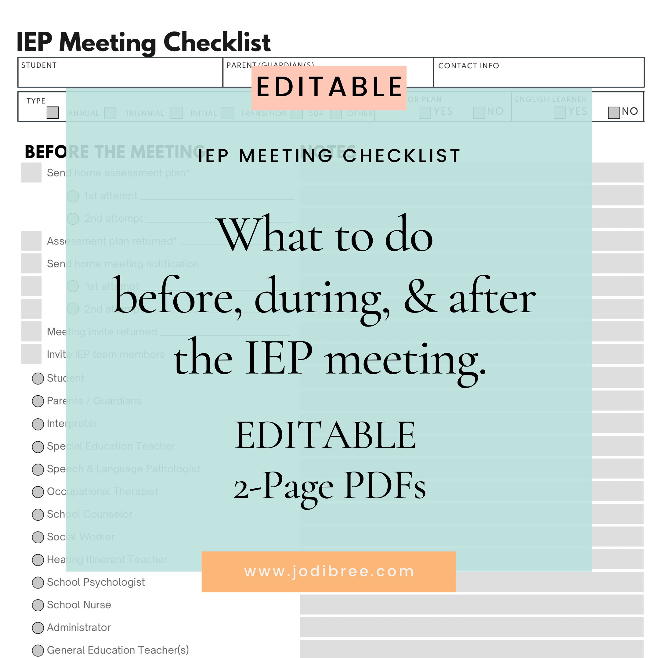 Editable IEP Meeting Checklist Printable PDF - Etsy