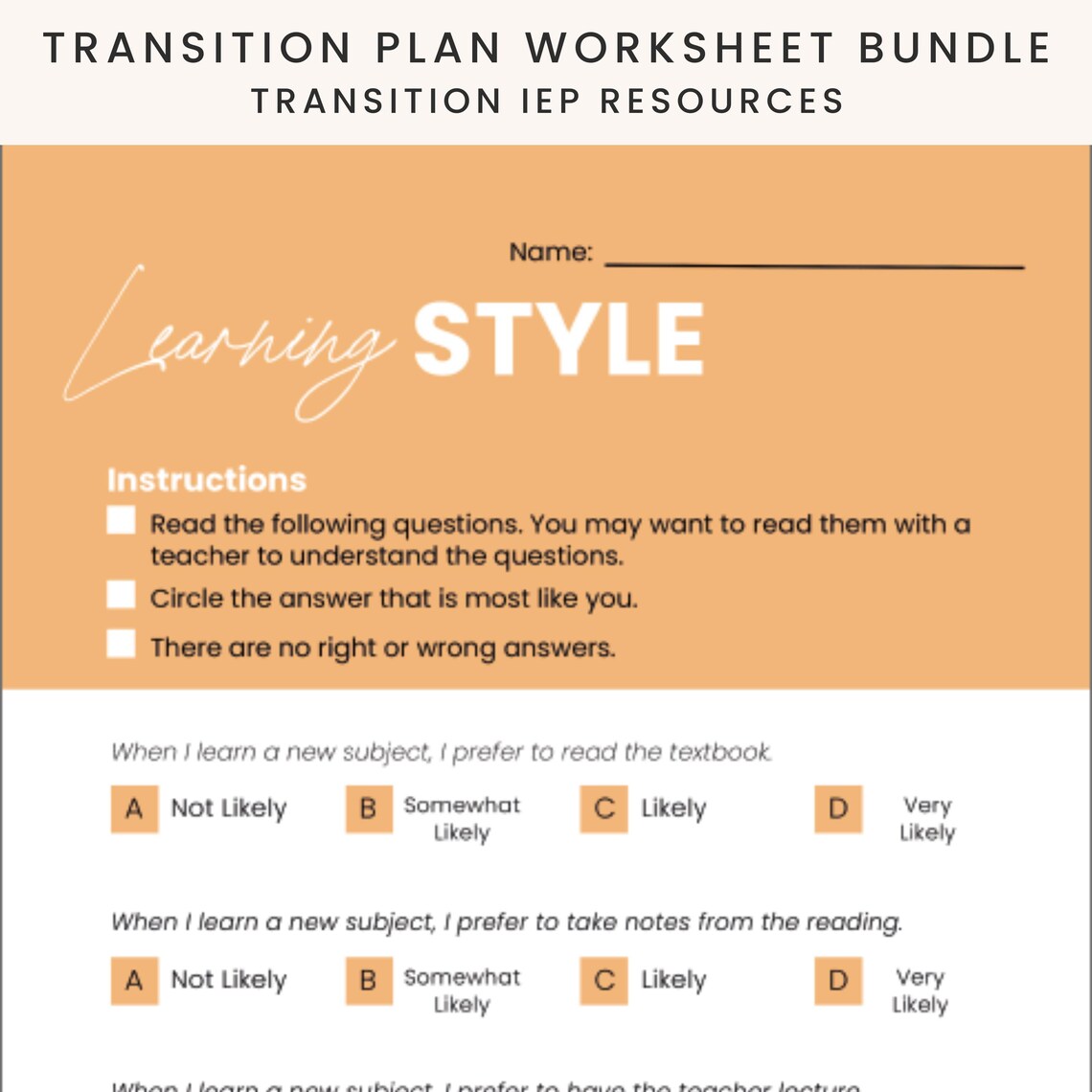 IEP Transition Plan Worksheet Bundle: Student Surveys, Goal Setting ...