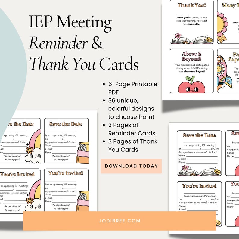 IEP Meeting Reminder Cards and Thank You Notes | ARD Meeting Reminder ...