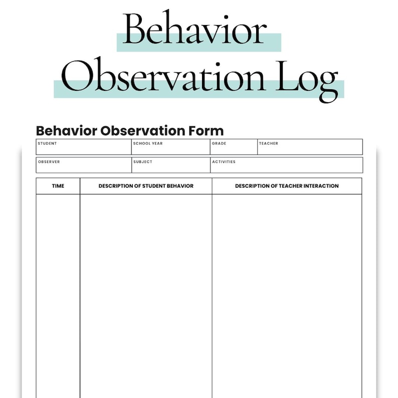 Behavior Observation Form (printable PDF) - Etsy