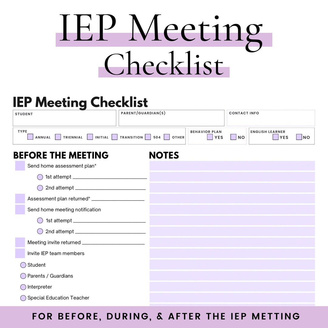 IEP Meeting Checklist: Special Education Teacher To-do List (printable ...