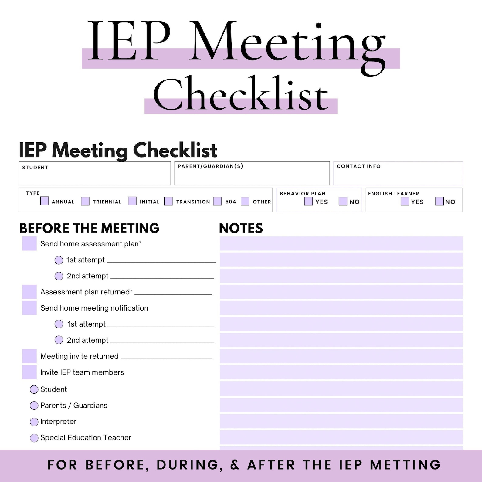 IEP Meeting Checklist: Special Education Teacher To-do List (printable ...
