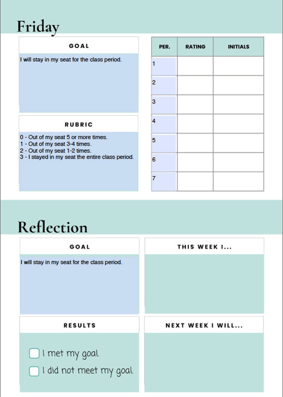 Fillable Weekly Behavior Tracker: Student Self-reflection (fillable PDF ...