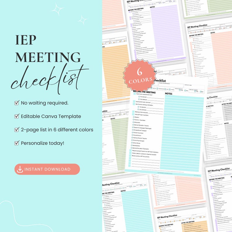 Editable IEP Meeting Checklist | Editable Canva Template - Etsy