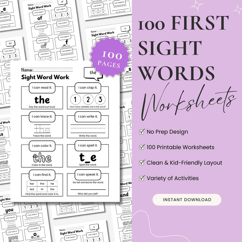 100 No-prep Sight Words Worksheets | Fry High-frequency Word Practice ...