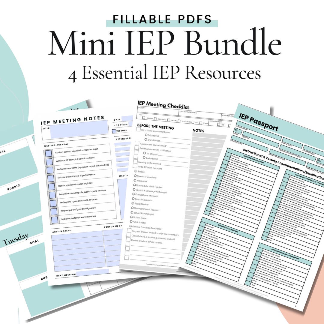 IEP Resources Bundle: Fillable IEP Passport, Meeting Checklist, Weekly ...