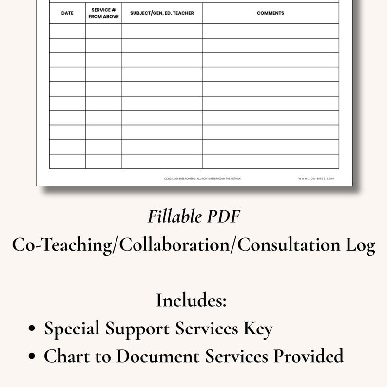 Fillable Co-teaching Collaboration Log: Special Education Consultation ...