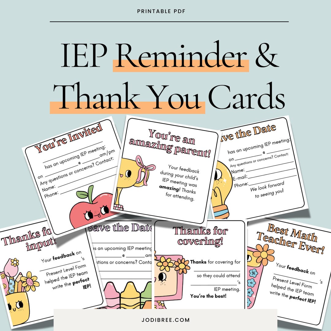 IEP Meeting Reminder Cards and Thank You Notes | ARD Meeting Reminder ...