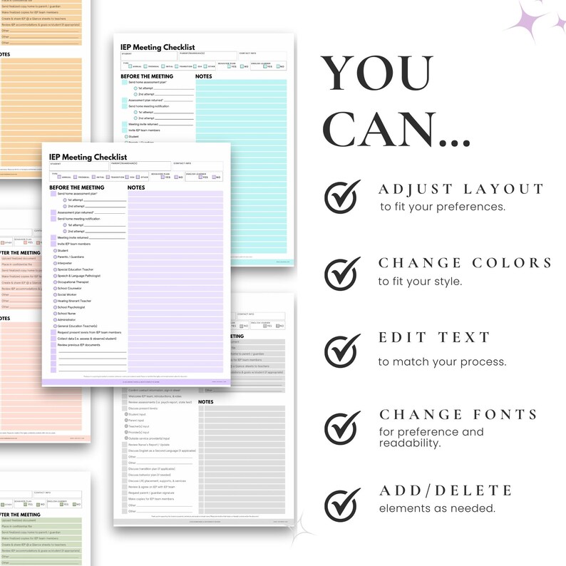 Editable IEP Meeting Checklist | Editable Canva Template - Etsy