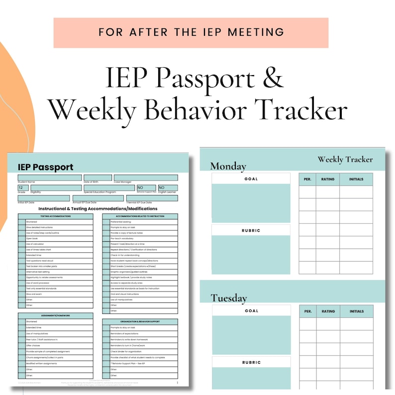 IEP Resources Bundle: Fillable IEP Passport, Meeting Checklist, Weekly ...