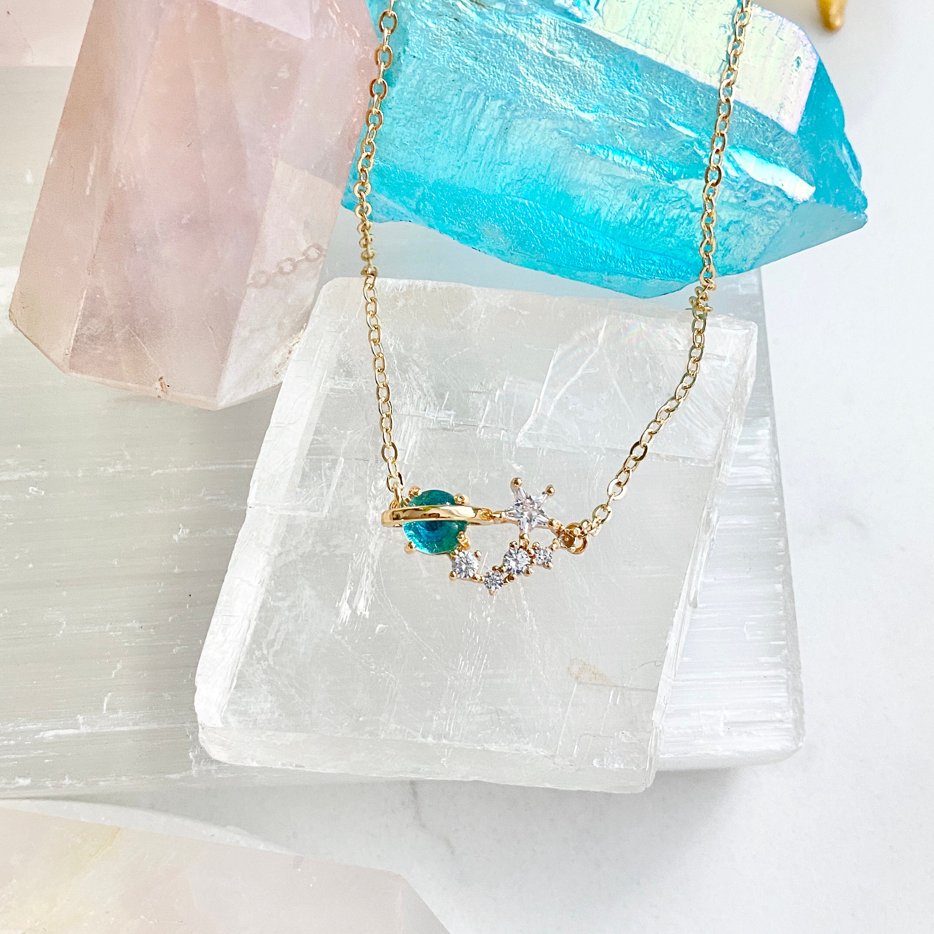 Gold Saturn Necklace / Gold Constellation Necklace / Gold | Etsy