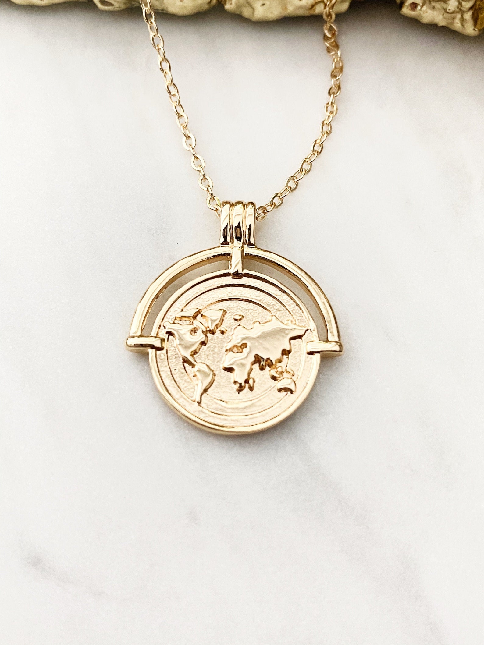 Gold Filled Earth Necklace / Gold Earth Medallion / Gold Globe - Etsy