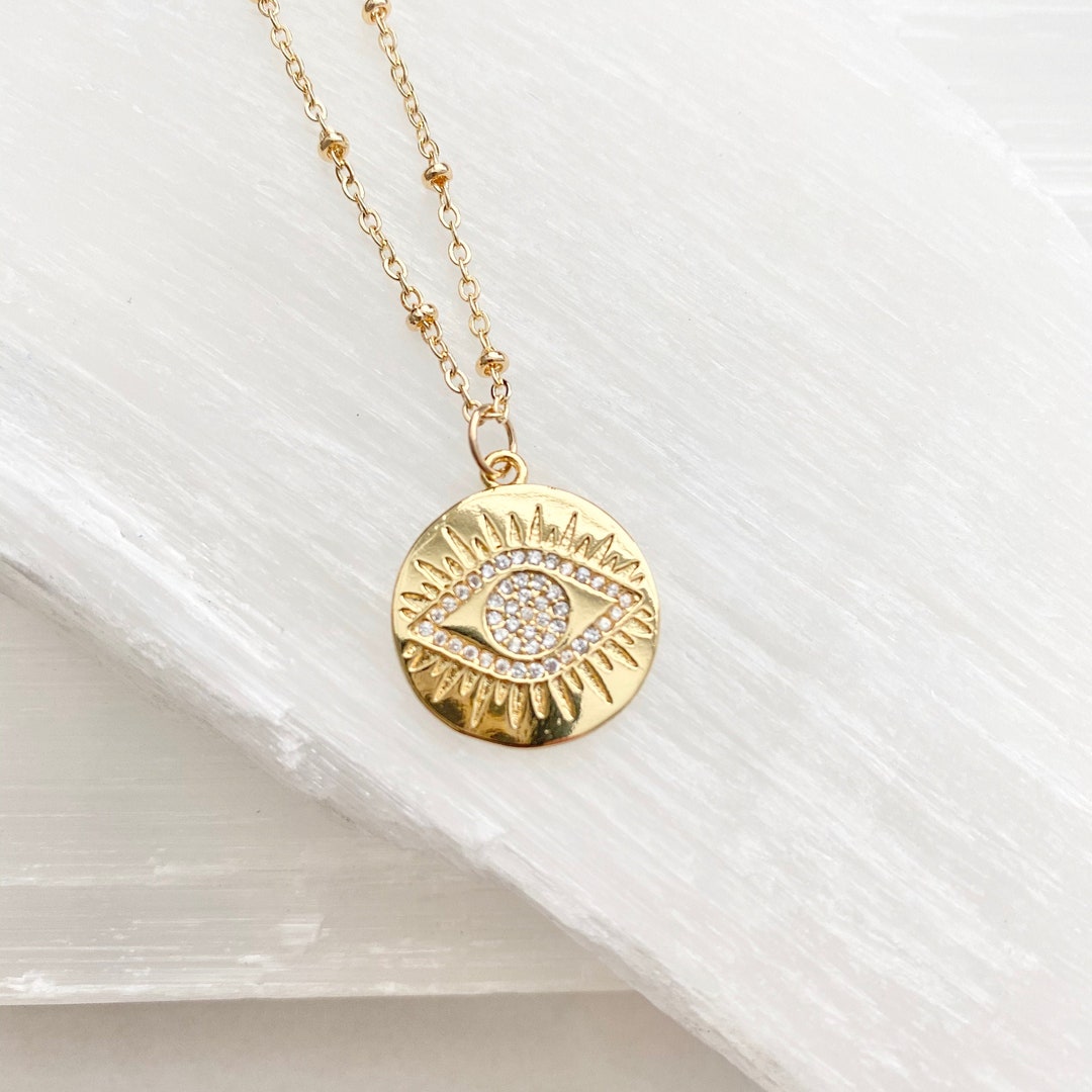 Gold Eye Necklace / Eye Medallion Necklace / Mystical Eye Necklace ...