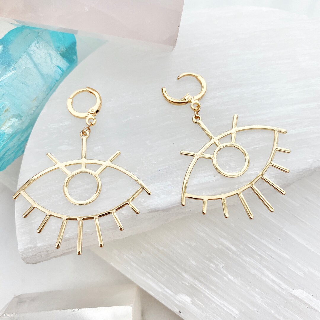 Large Gold Eye Earrings / Evil Eye Earrings / Gold Evil Eye Earrings ...