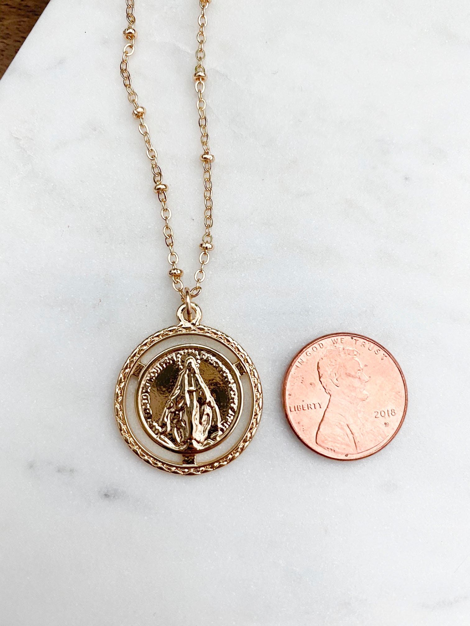 Gold Saint Coin Necklace / Gold Coin Necklace / Religious Necklace ...