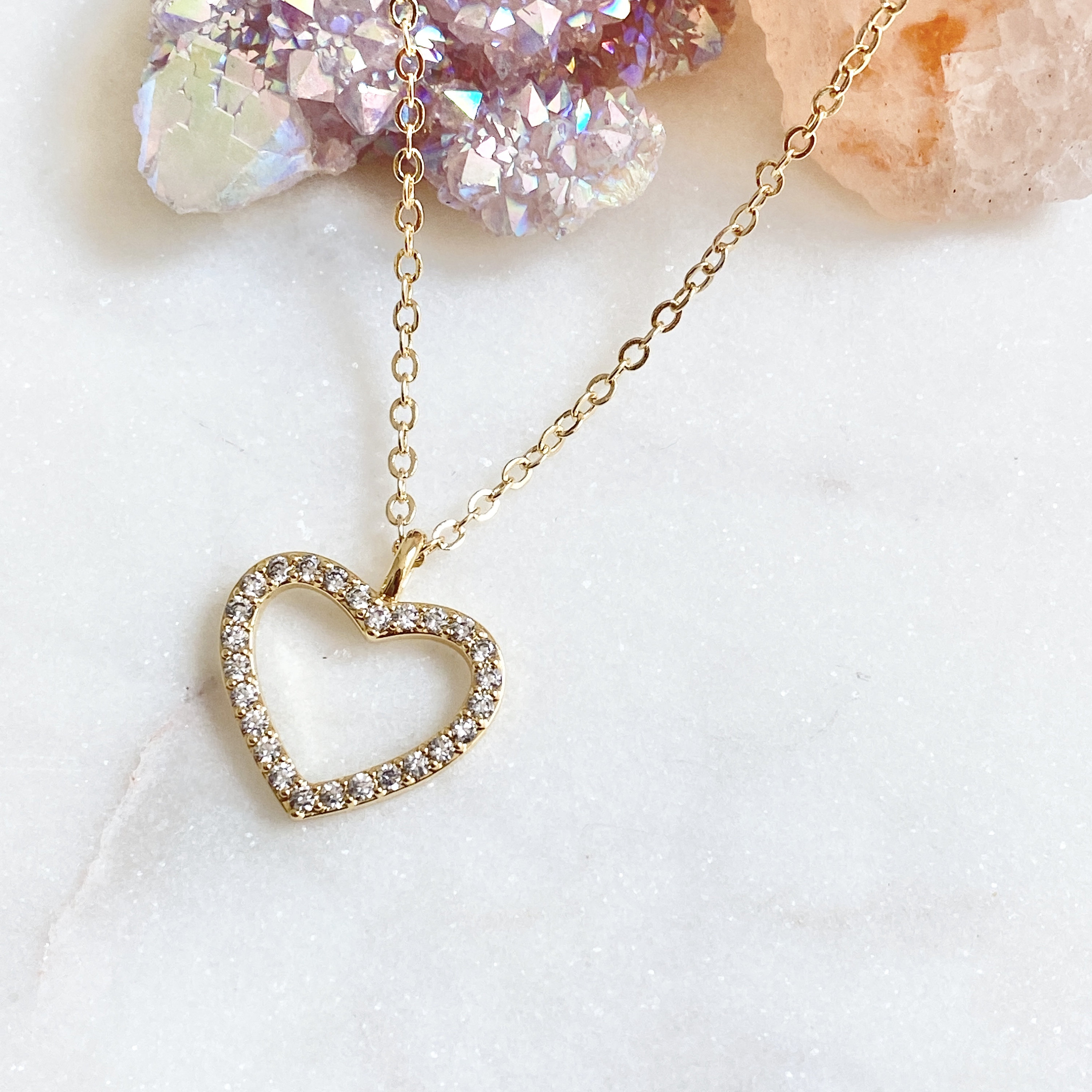 Gold Heart Necklace / Heart Pendant Necklace / Cubic Zirconia Heart ...