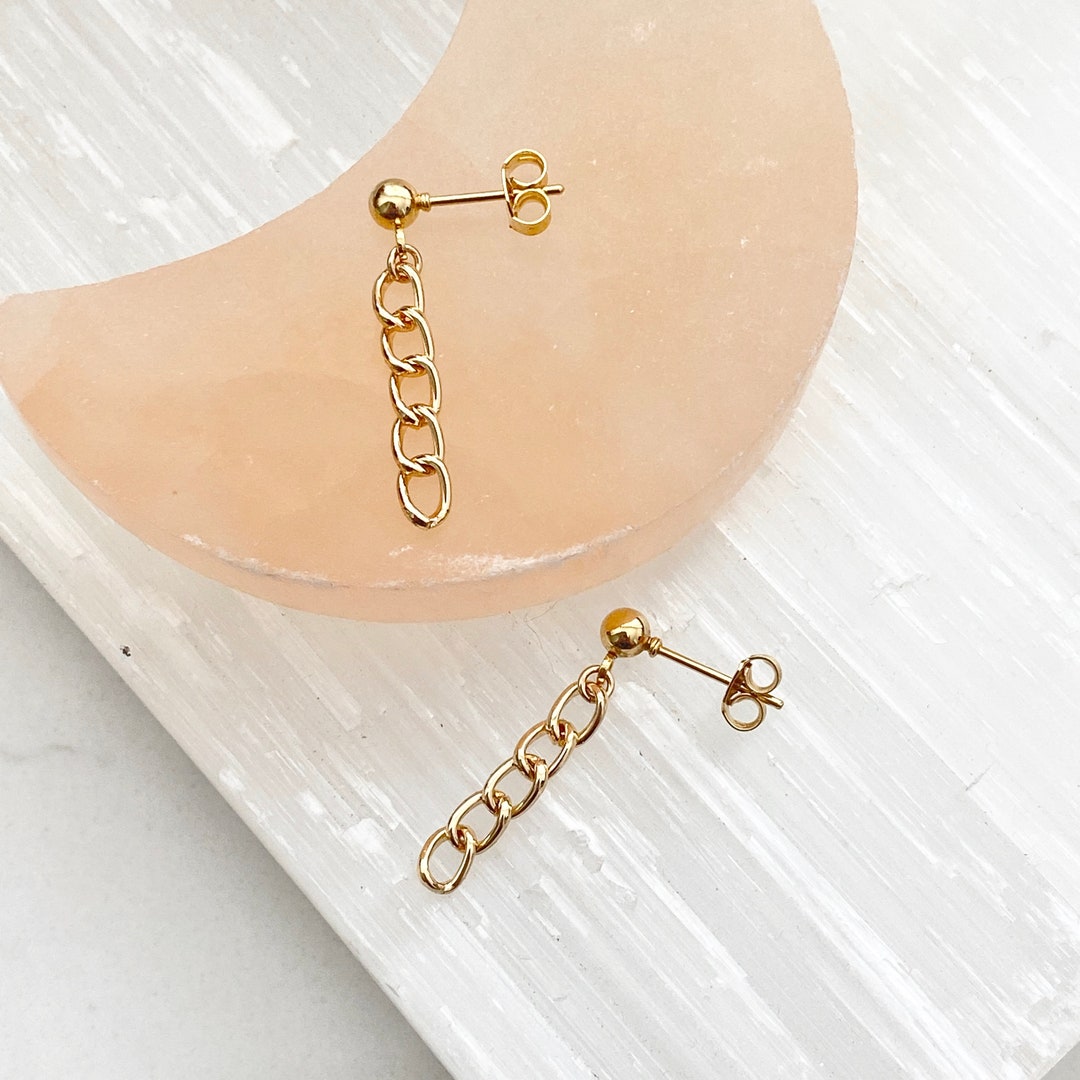 Gold Chain Earrings / Thick Gold Chain Earrings / Dangly Gold Chain ...