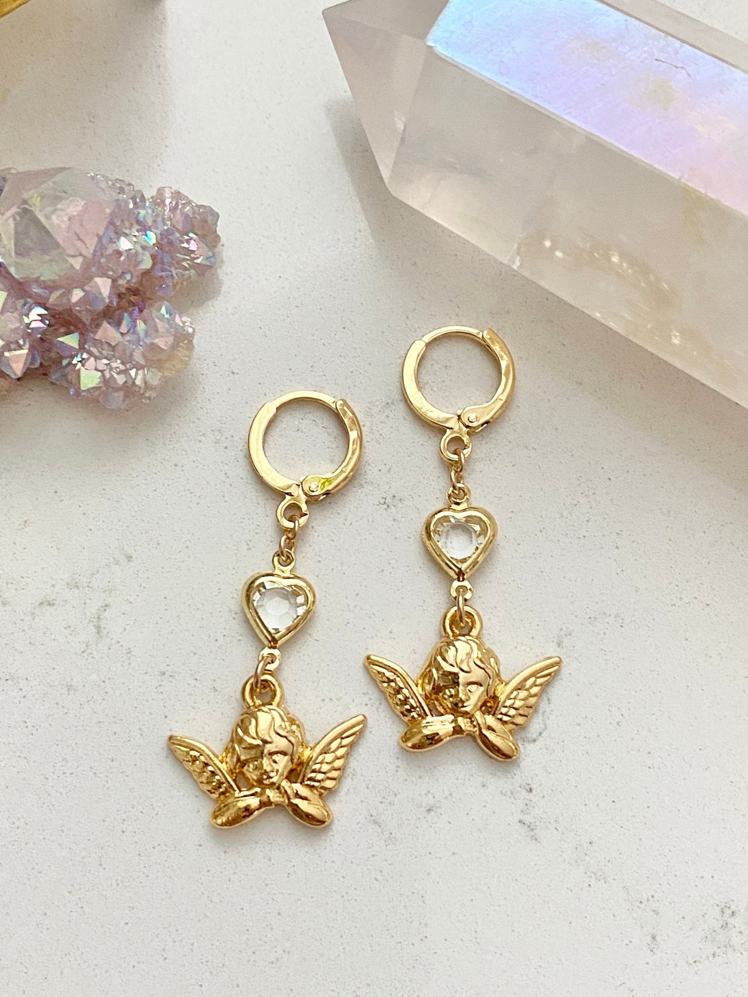Gold Angel Earrings / Angel Earrings / Gold Cherub Earrings / Long ...
