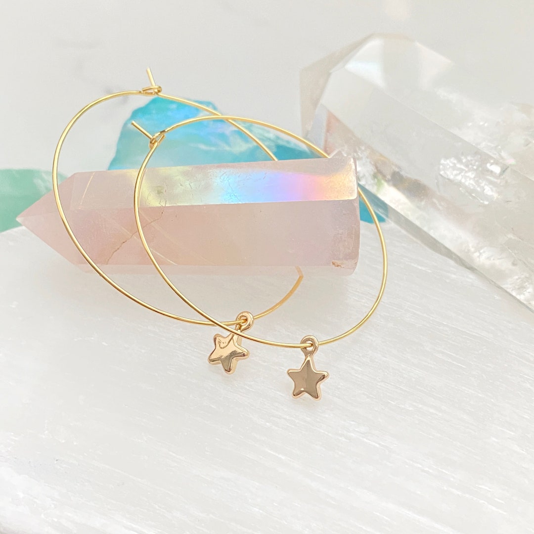 Big Gold Hoops / Star Hoops / Gold Hoop Earrings / Thin Gold Hoops ...