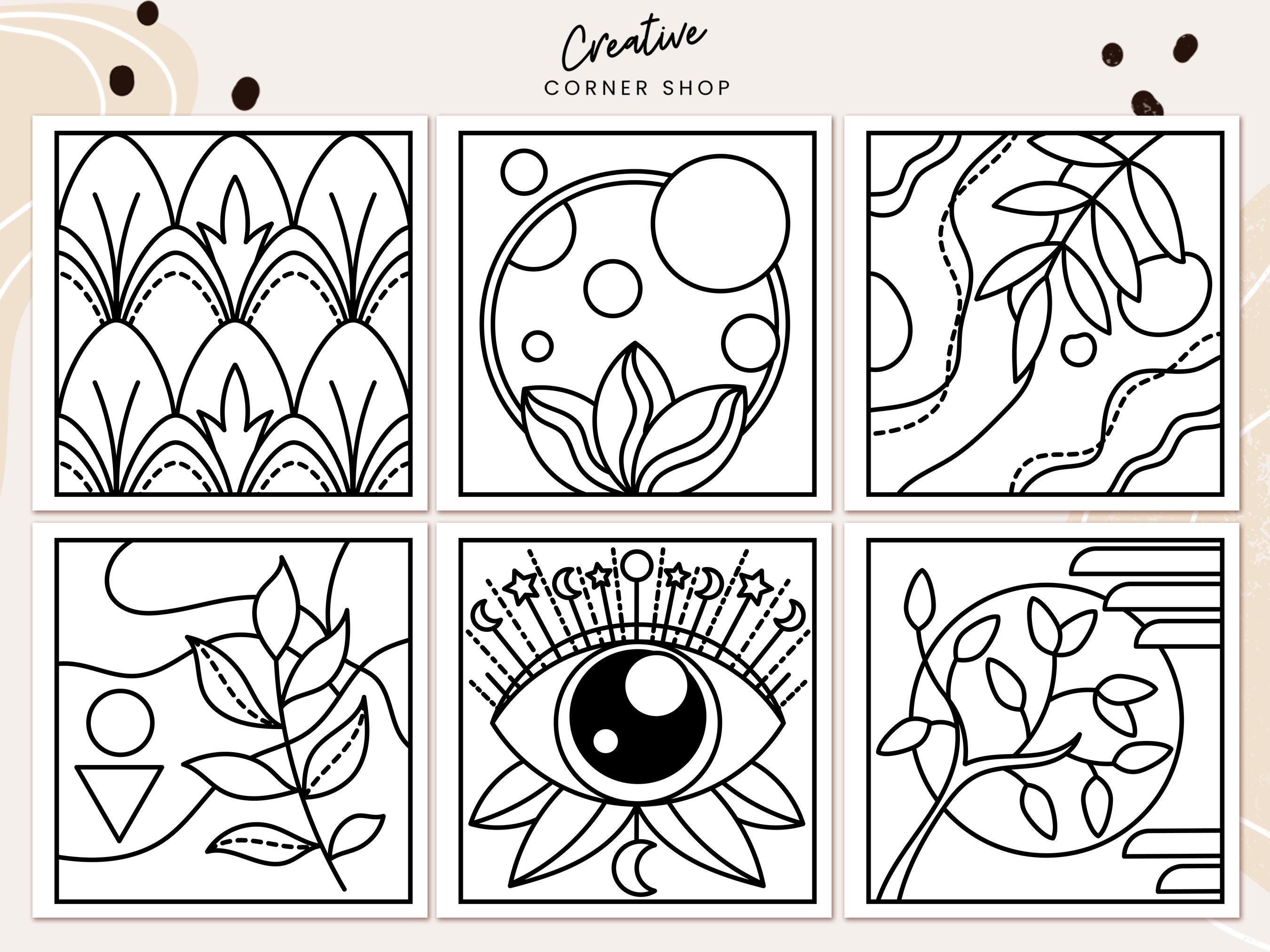 Set 1 of 10 Printable Boho Coloring Pages - Minimalist Art, Creative ...
